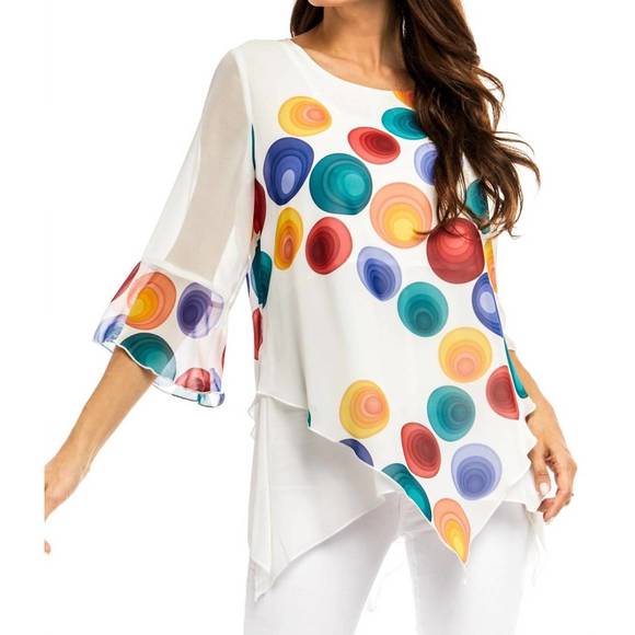 Adore | Tops | New Adore Chiffon Bright Multi Colored Dot Blouse In ...
